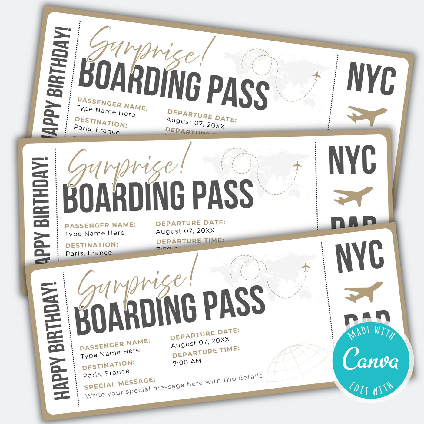 Customization Surprise Trip Gift | Airline Themed Boarding Pass Travel ...