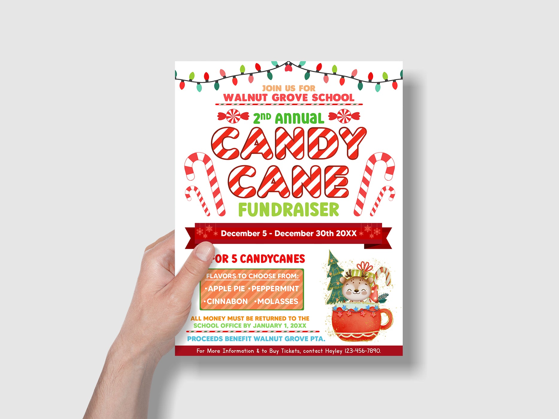 Customizable Candy Cane Flyer Template | Christmas Holiday Fundraiser ...