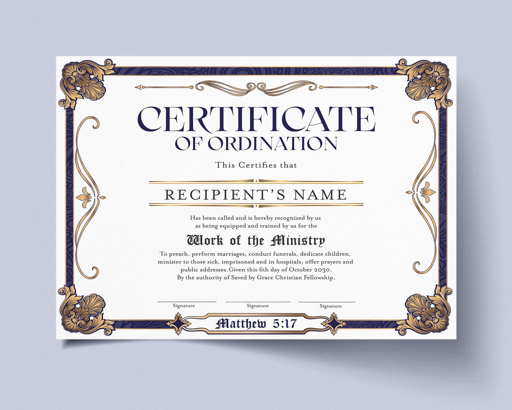 Customizable Ordination Certificate Template | Minister, Pastor and ...