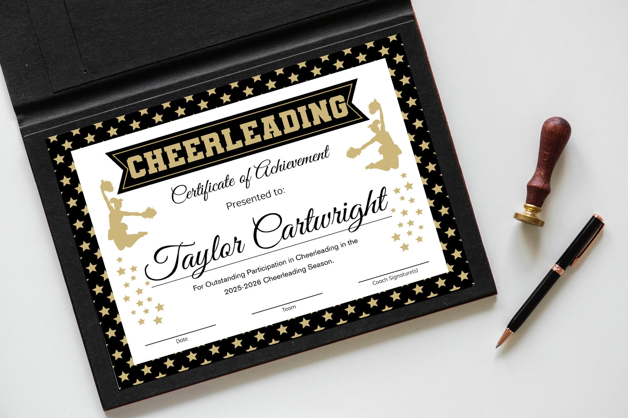 Cheerleading Sport Award Black and Gold Template | Cheerleader ...