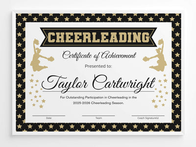 Cheerleading Sport Award Black and Gold Template | Cheerleader ...