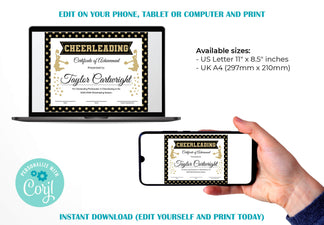 Cheerleading Sport Award Black and Gold Template | Cheerleader ...