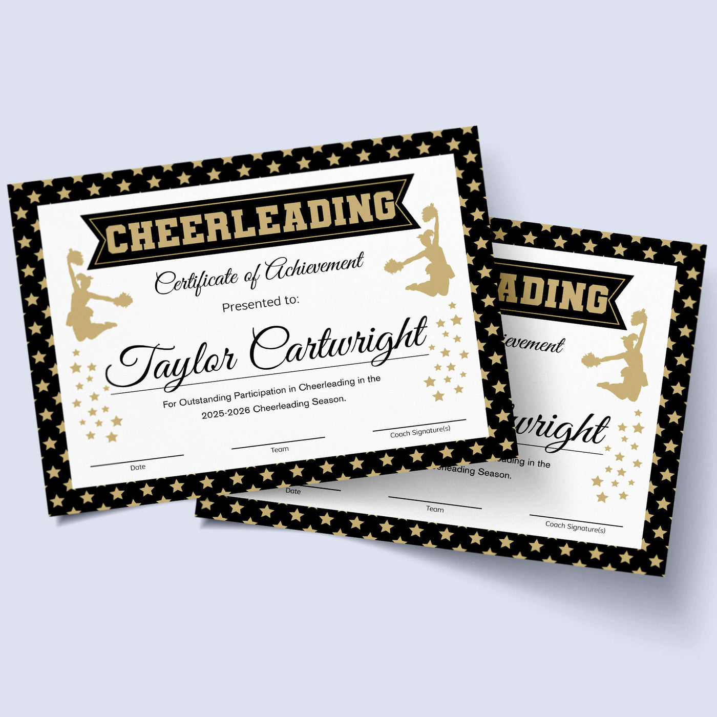 Cheerleading Sport Award Black and Gold Template | Cheerleader ...