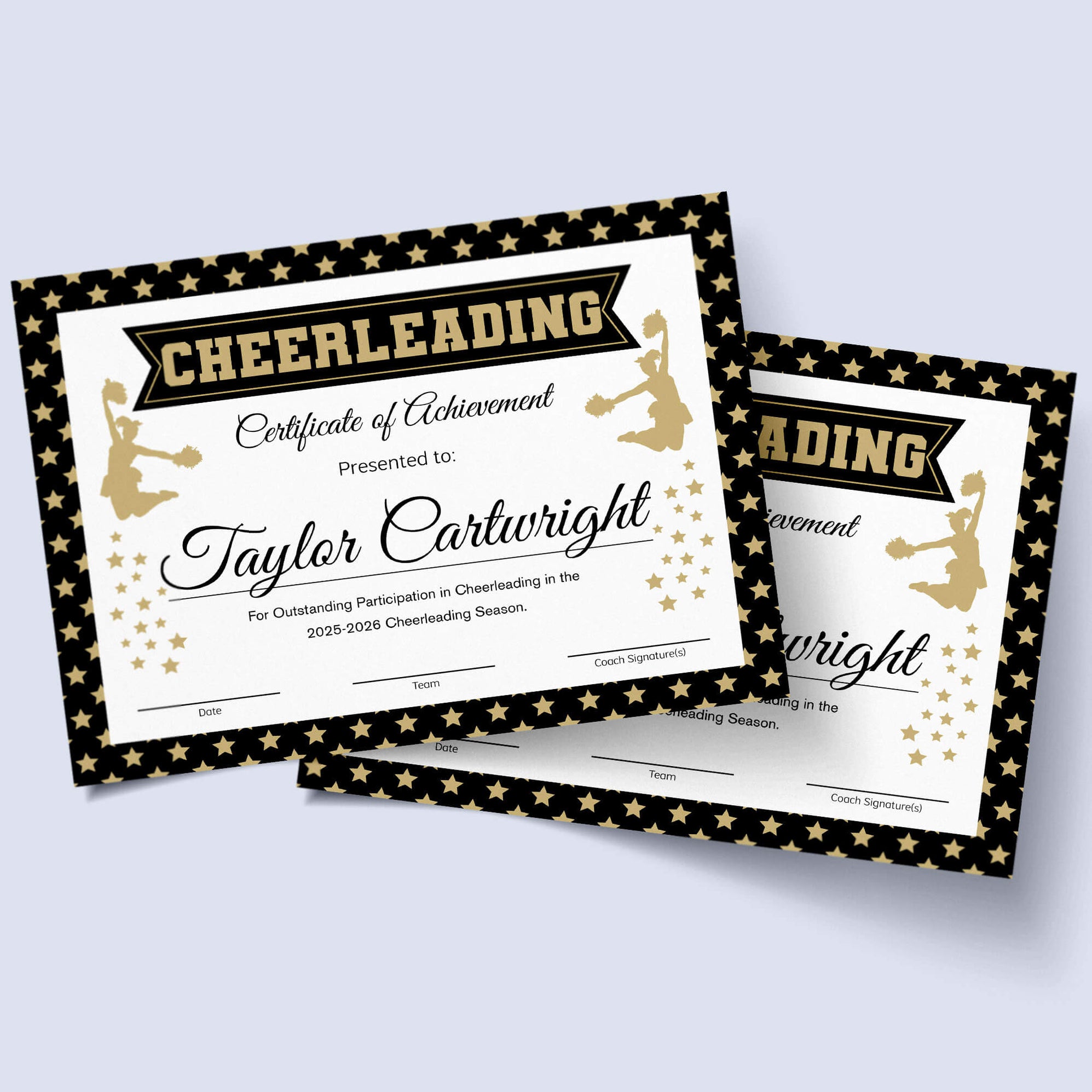 Cheerleading Sport Award Black and Gold Template | Cheerleader ...