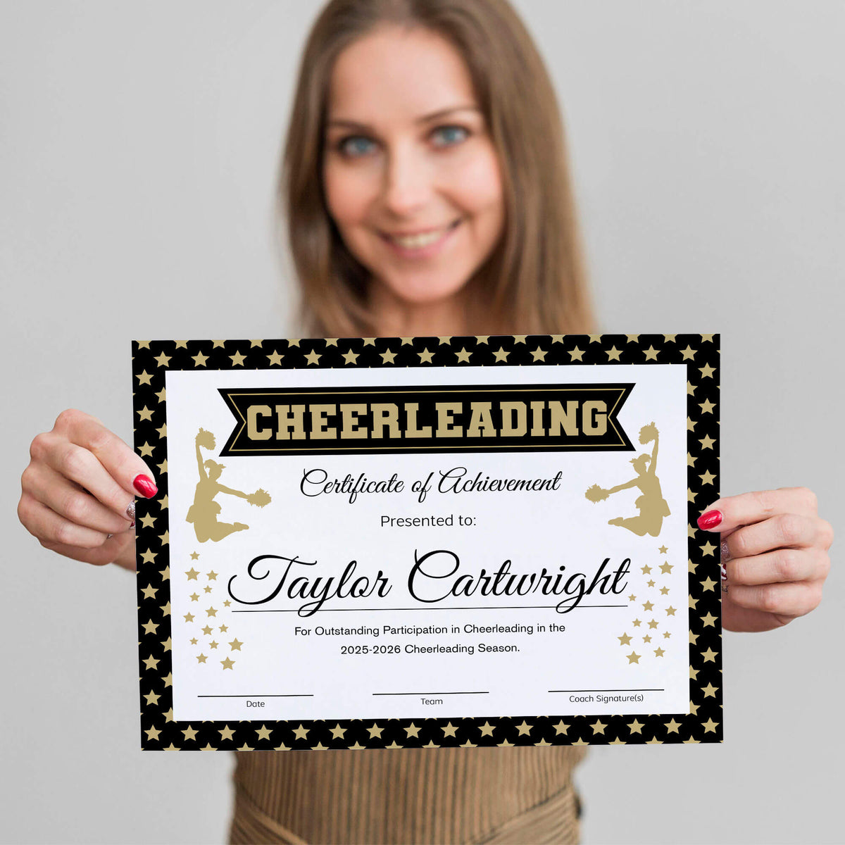 Cheerleading Sport Award Black and Gold Template | Cheerleader ...