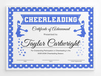Cheerleader Certificate Royal Blue Template | Cheerleading Sport Award ...