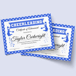 Cheerleader Certificate Royal Blue Template | Cheerleading Sport Award ...