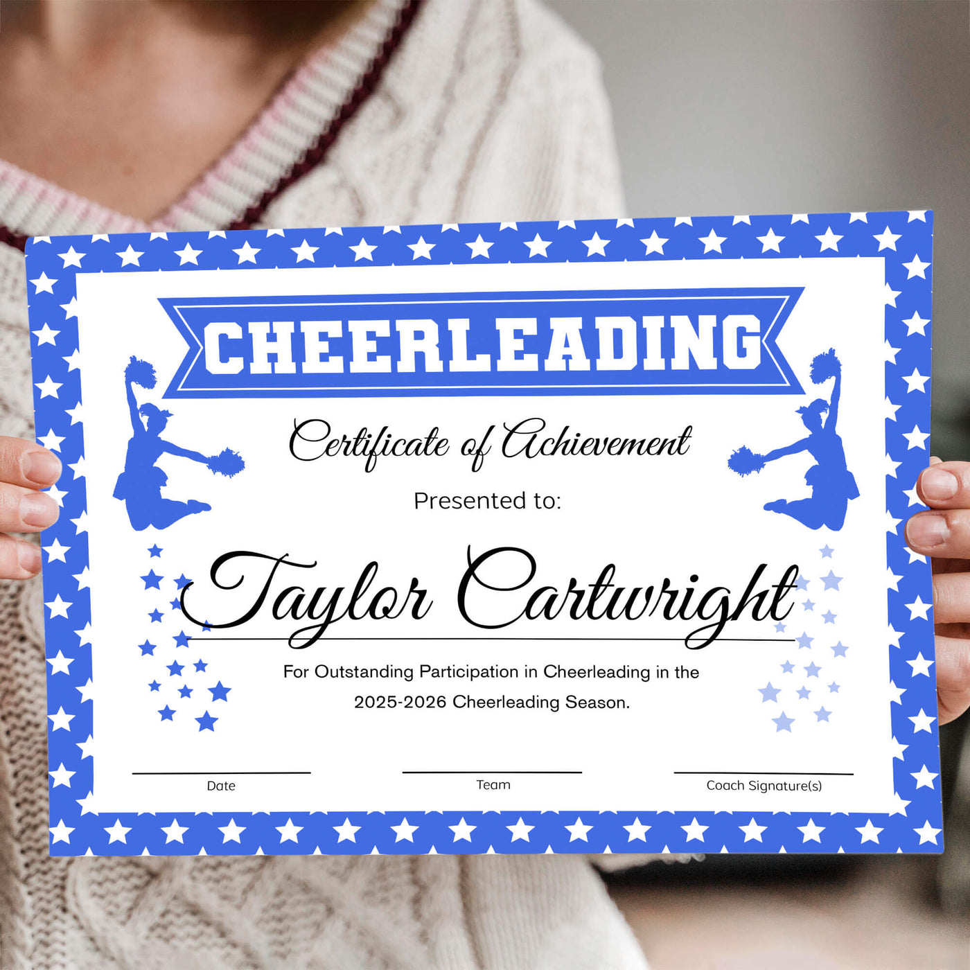 Cheerleader Certificate Royal Blue Template | Cheerleading Sport Award ...