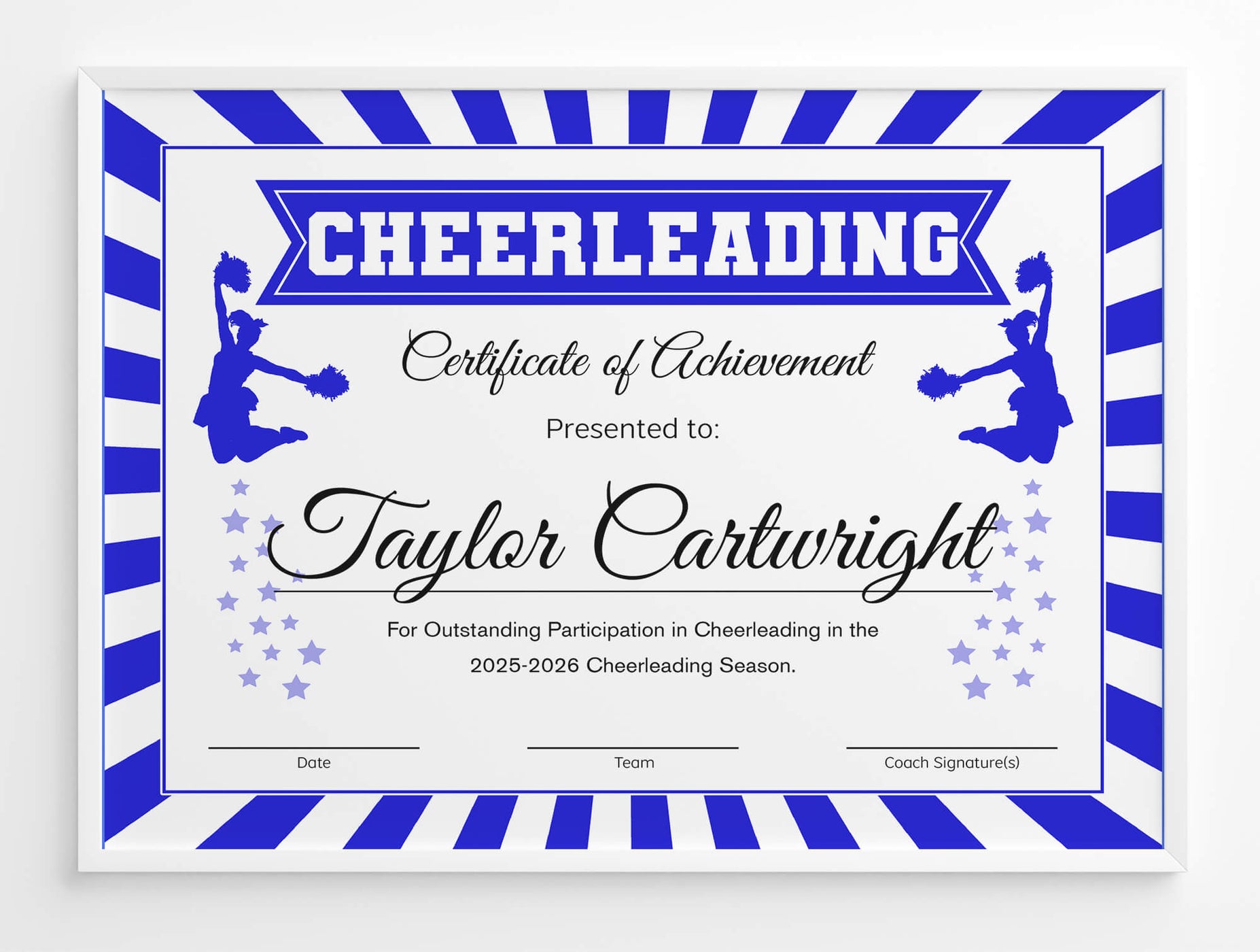 DIY Cheerleading Sport Award Certificate | Cheerleader Achievement ...