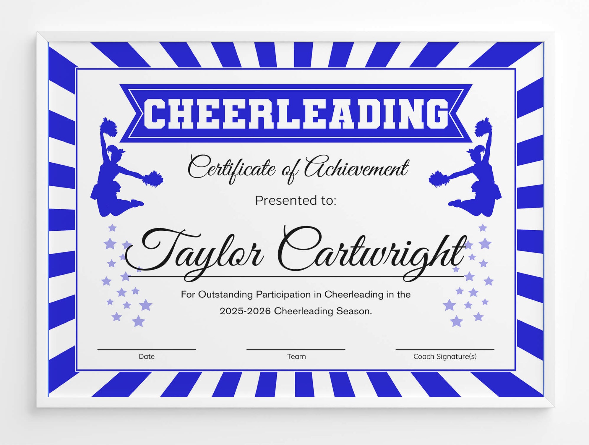 DIY Cheerleading Sport Award Certificate | Cheerleader Achievement ...
