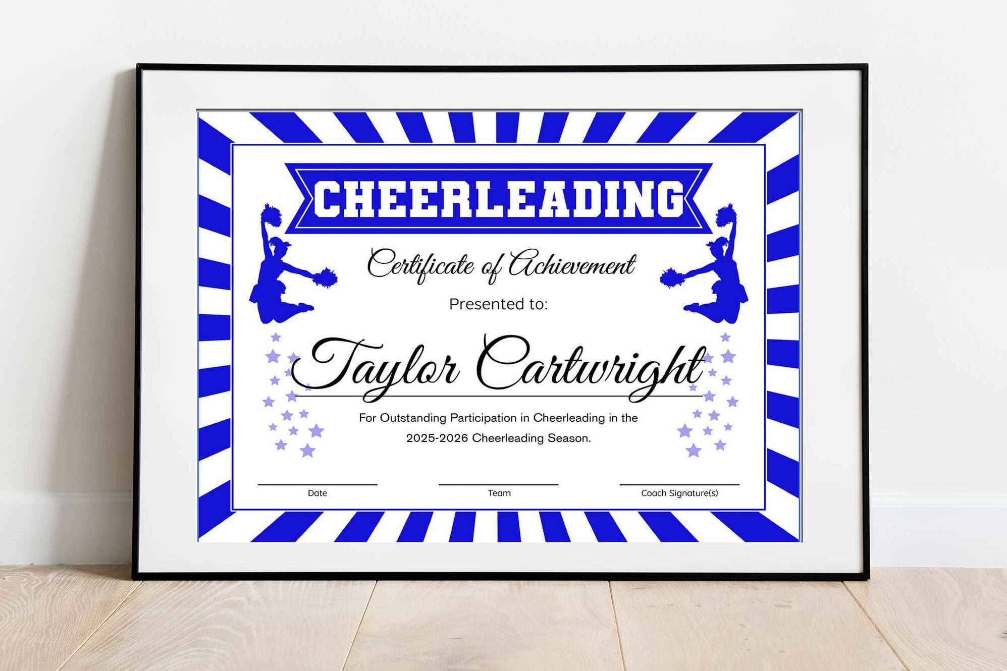 DIY Cheerleading Sport Award Certificate | Cheerleader Achievement ...
