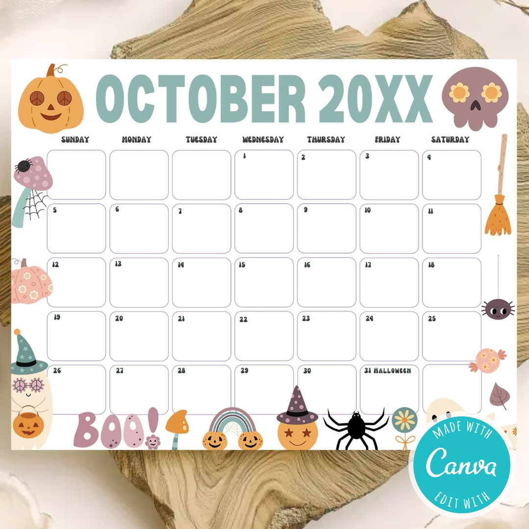 DIY Cute Halloween October Calendar Planner Template - Posh Park