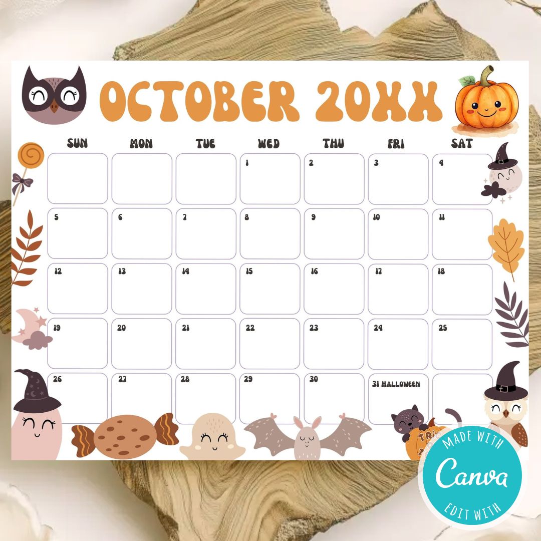 Customizable October Halloween Calendar Planner - Posh Park