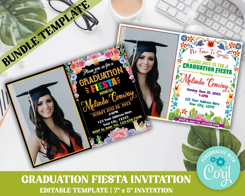DIY Fiesta Graduation Party Invitations with Photo Bundle | Black and ...