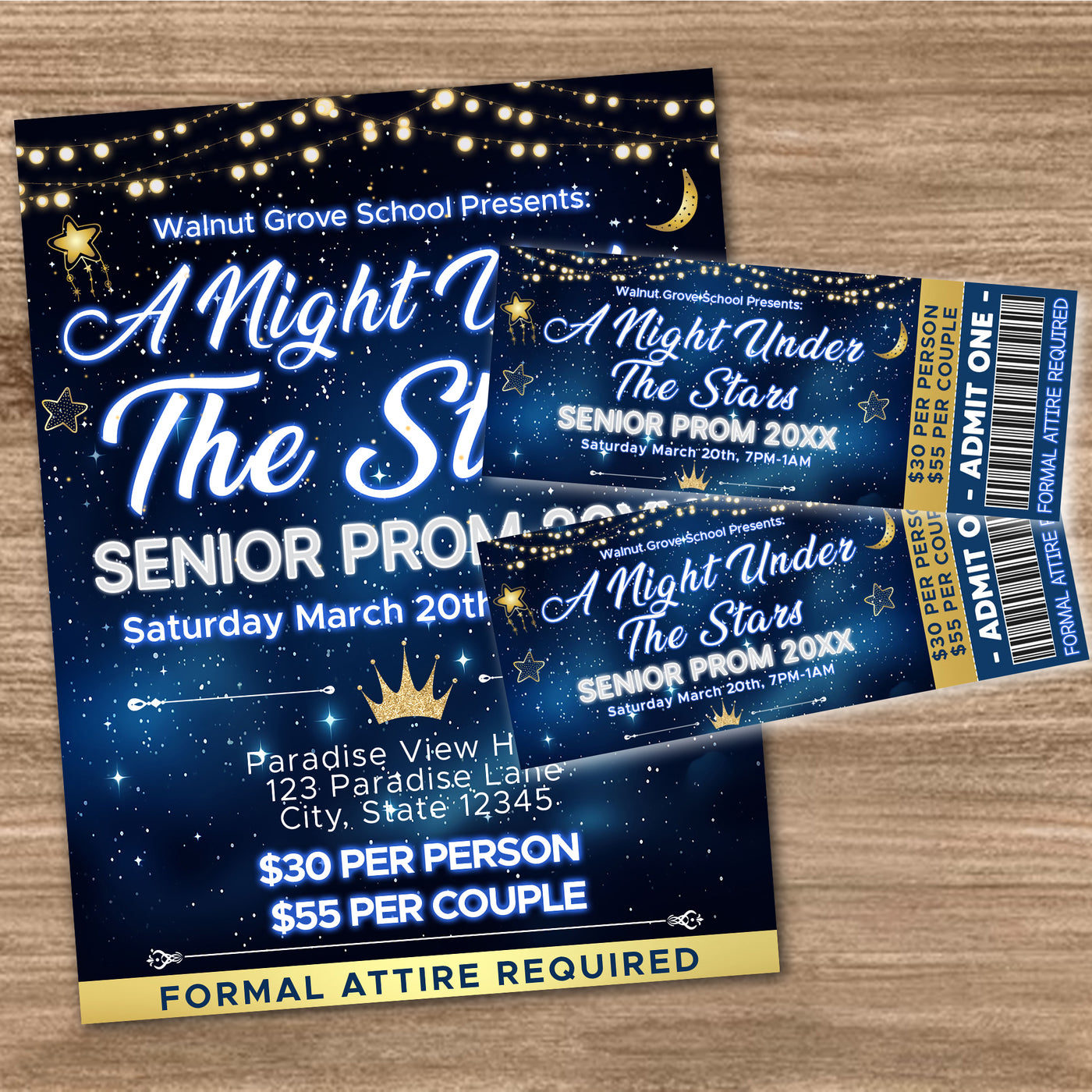 DIY A Night Under The Stars Prom Flyer and Ticket Bundle | School Prom ...