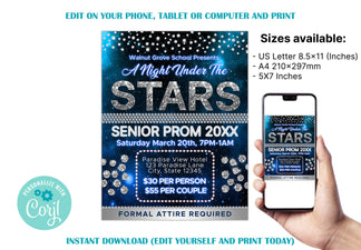 Customizable A Night Under The Stars Prom Invitation Flyer and Ticket ...