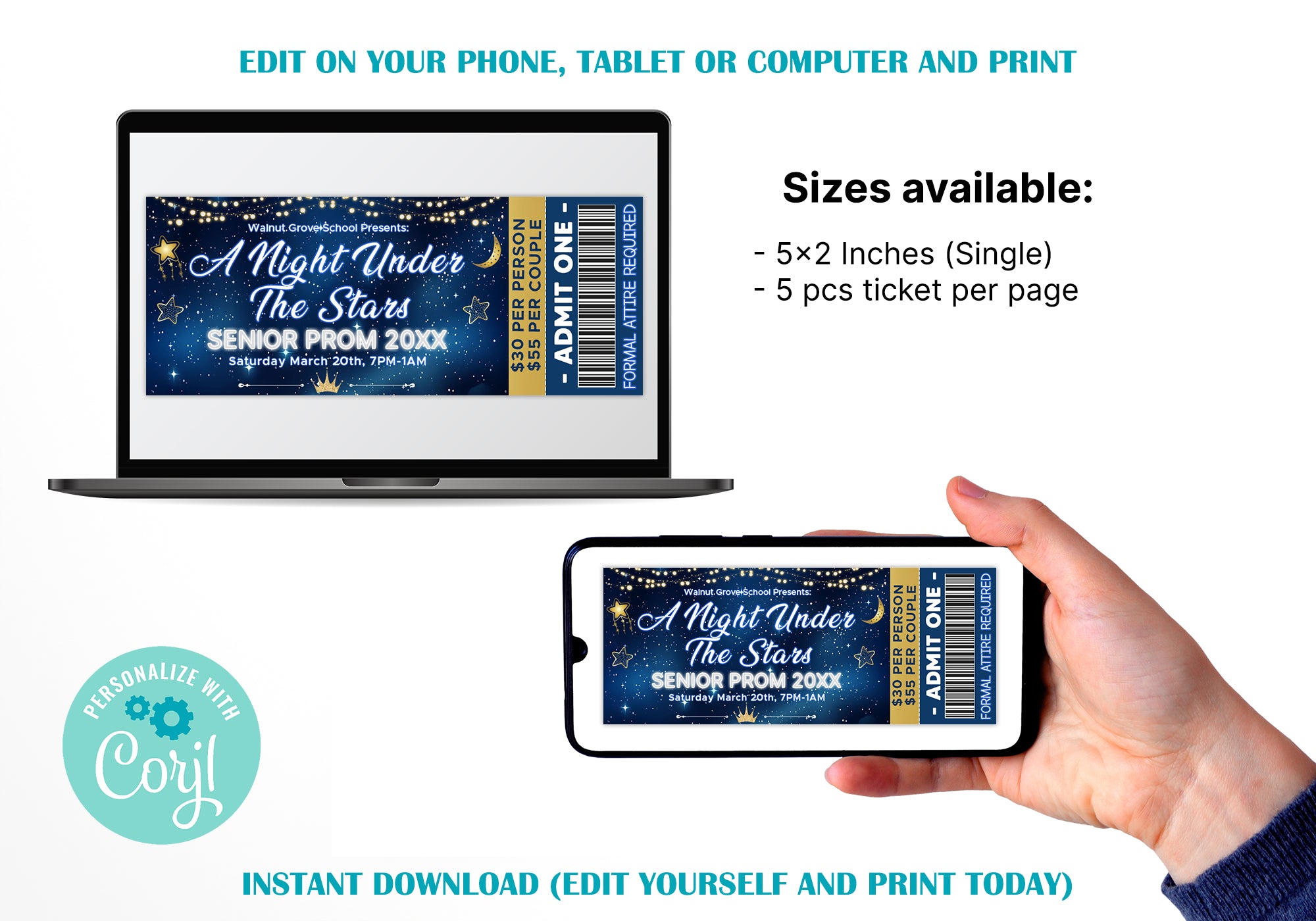 DIY A Night Under The Stars Prom Flyer and Ticket Bundle | School Prom ...