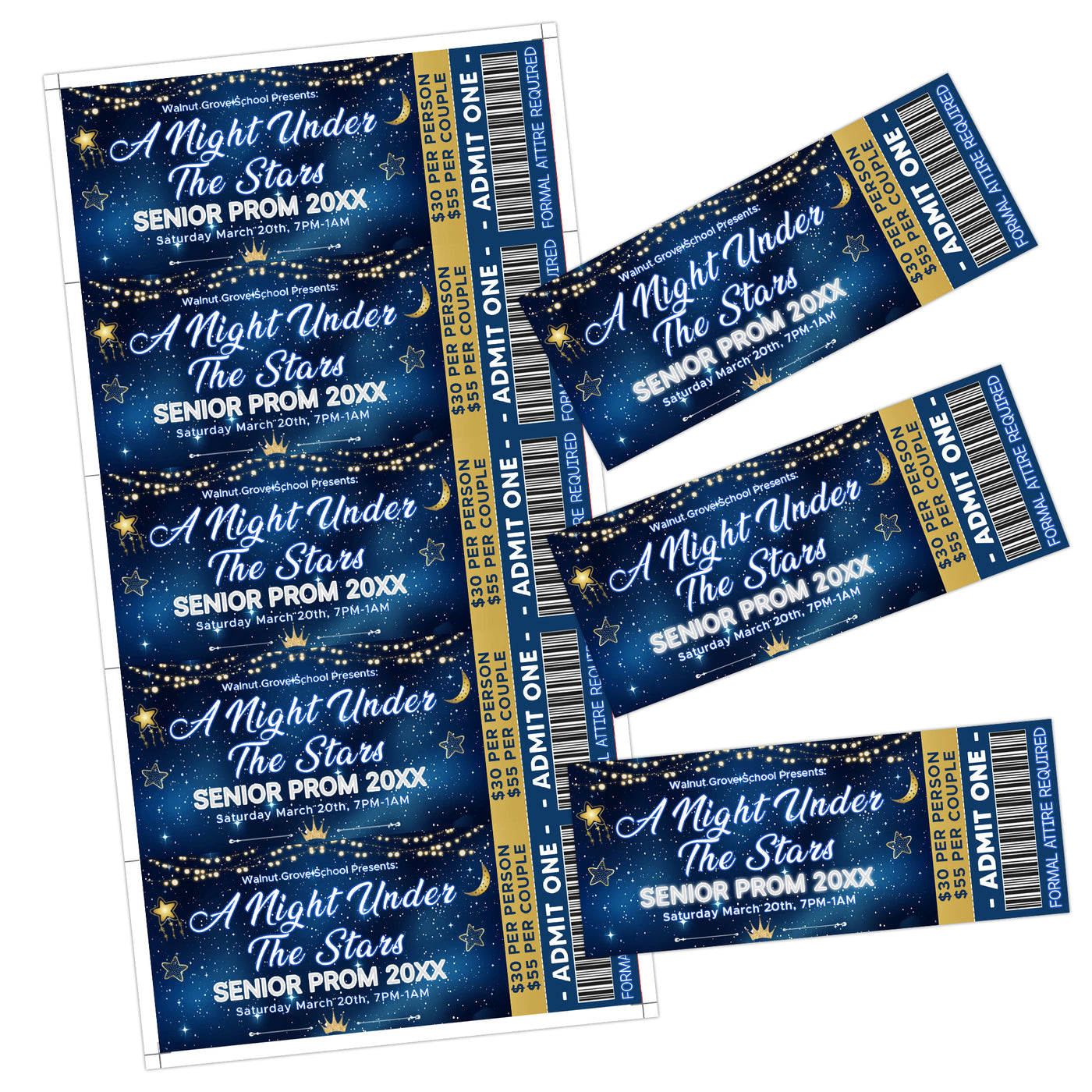 DIY A Night Under The Stars Prom Ticket Template | School Night Dance ...