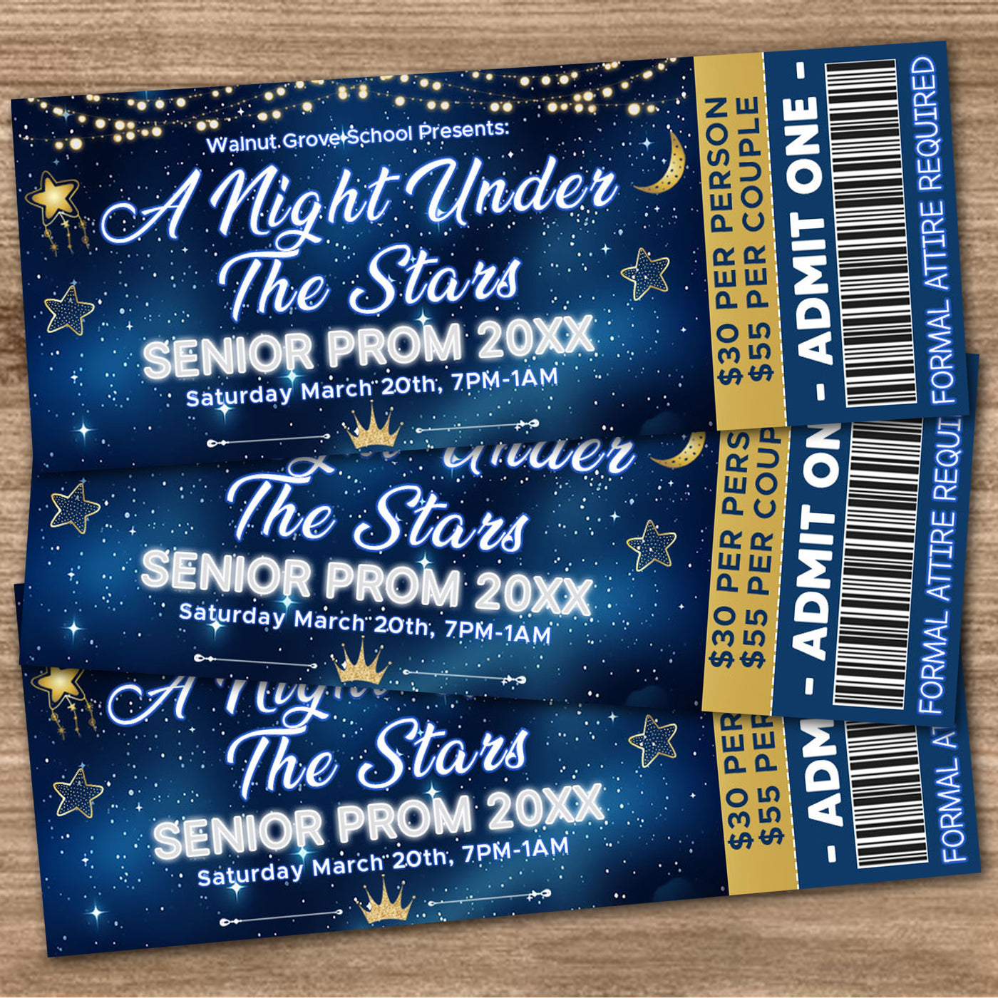 DIY A Night Under The Stars Prom Ticket Template | School Night Dance ...