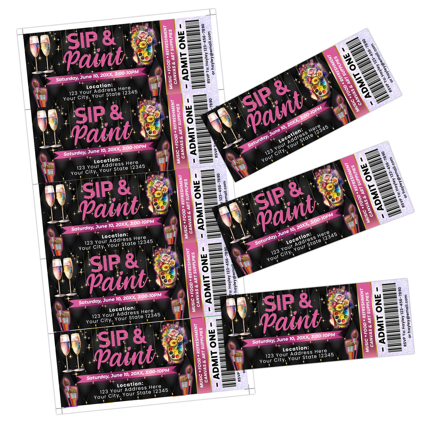 Customizable Sip and Paint Party Ticket Template | Fun Event Printables ...