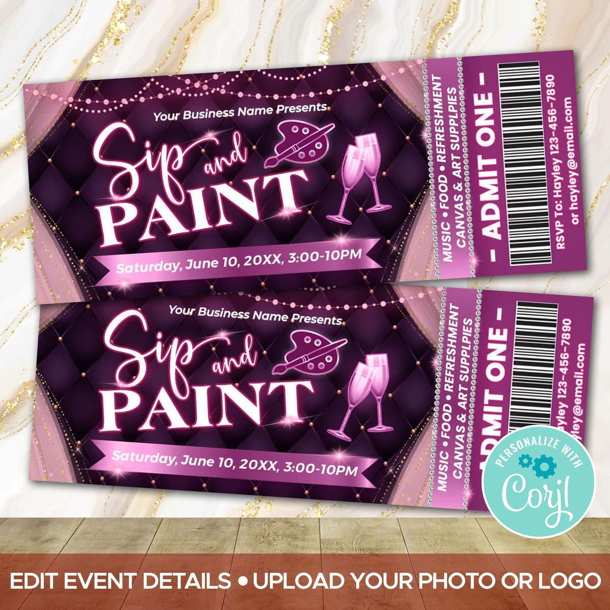 DIY Sip and Paint Ticket | Painting Party Event Template - Posh Park