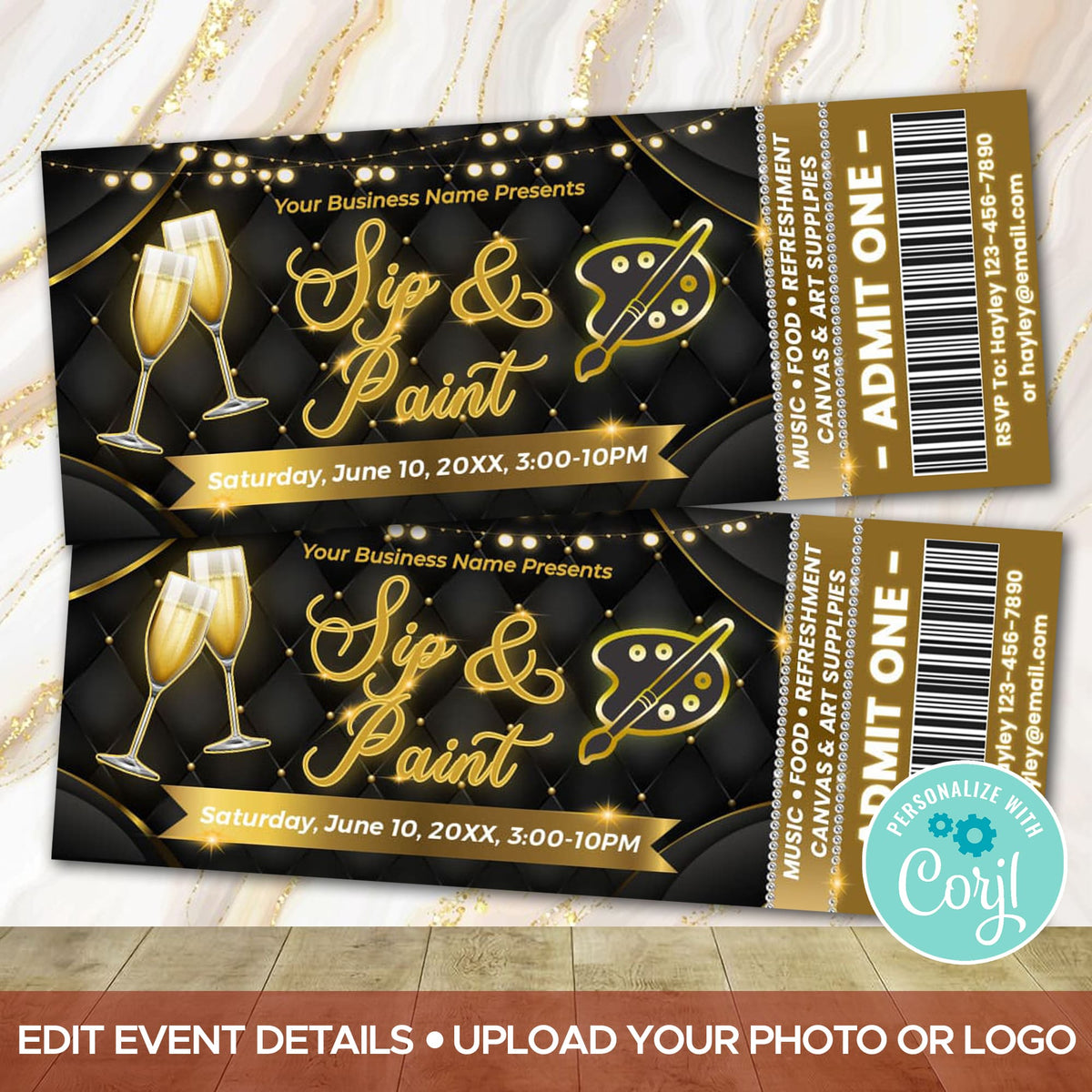 Sip and Paint Ticket Template | Paint Party Event Ticket Stub - Posh Park