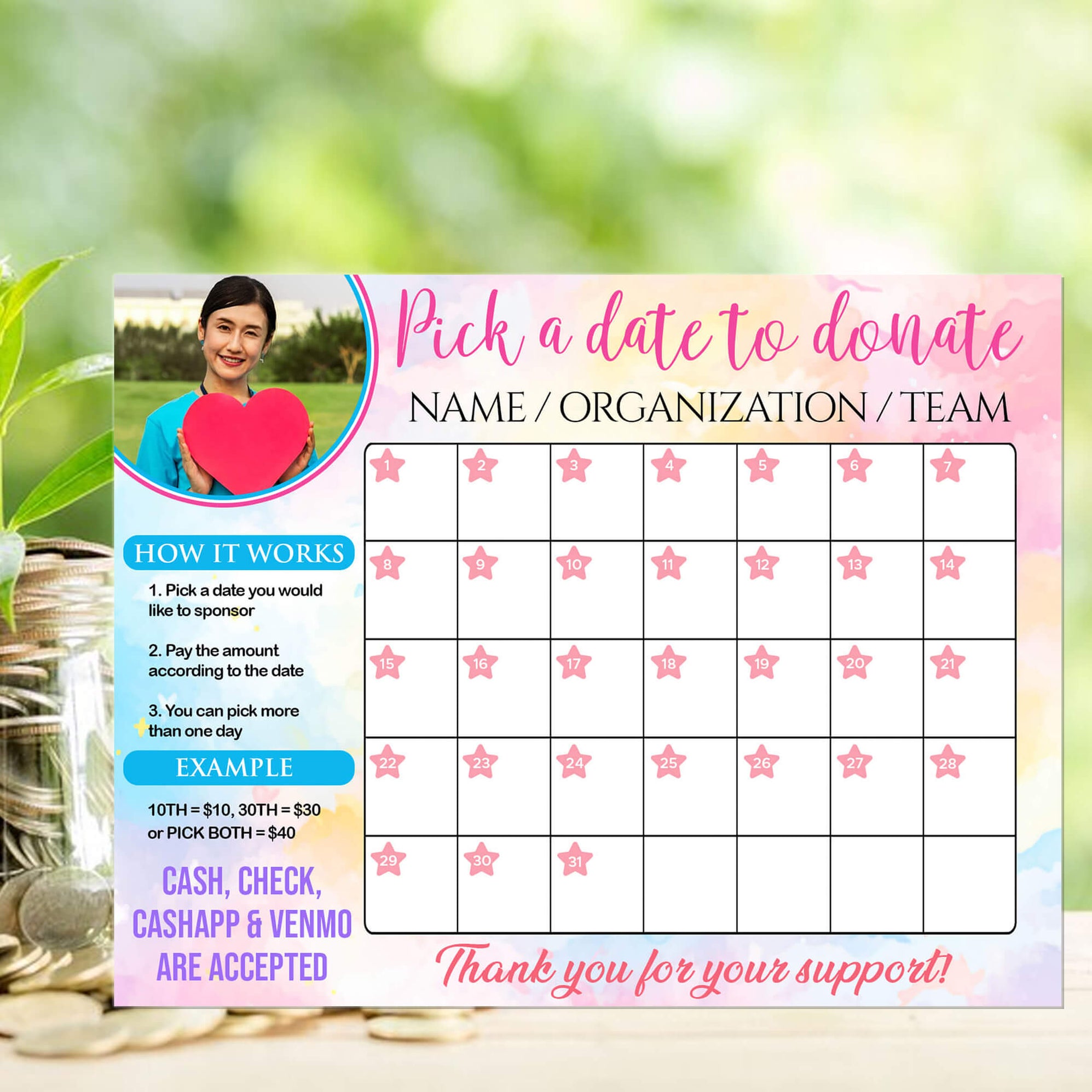 All Purpose Pick a Date Donation Calendar - Posh Park