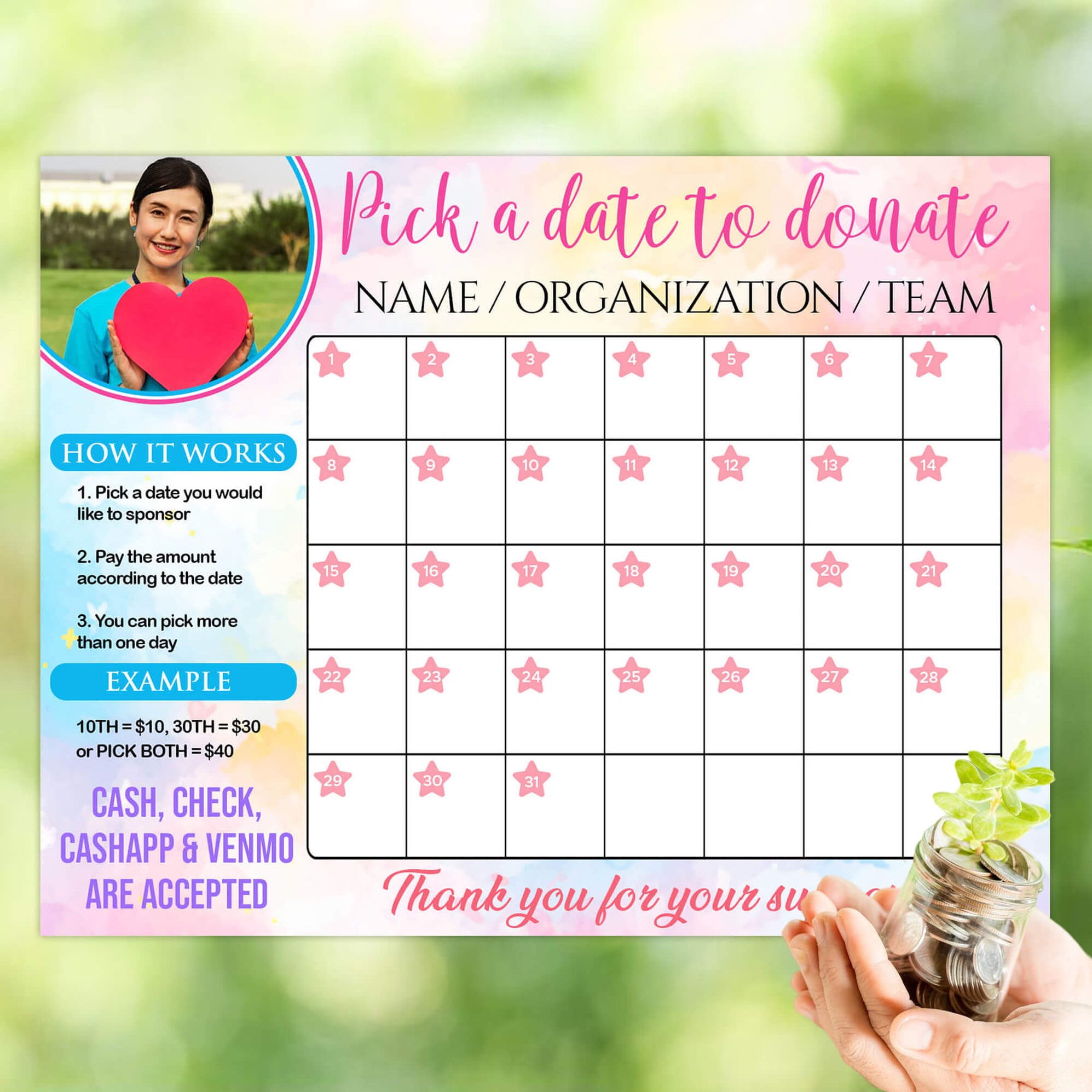 All Purpose Pick a Date Donation Calendar - Posh Park