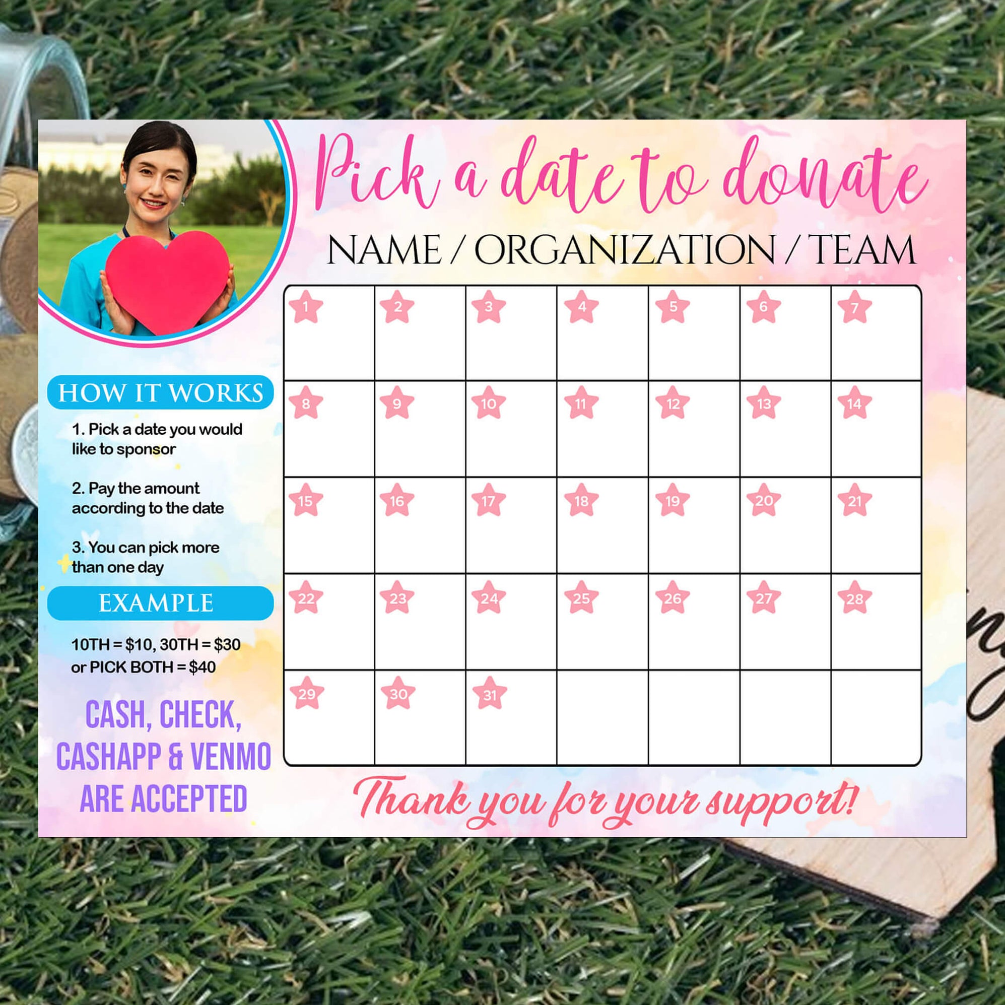 All Purpose Pick a Date Donation Calendar - Posh Park