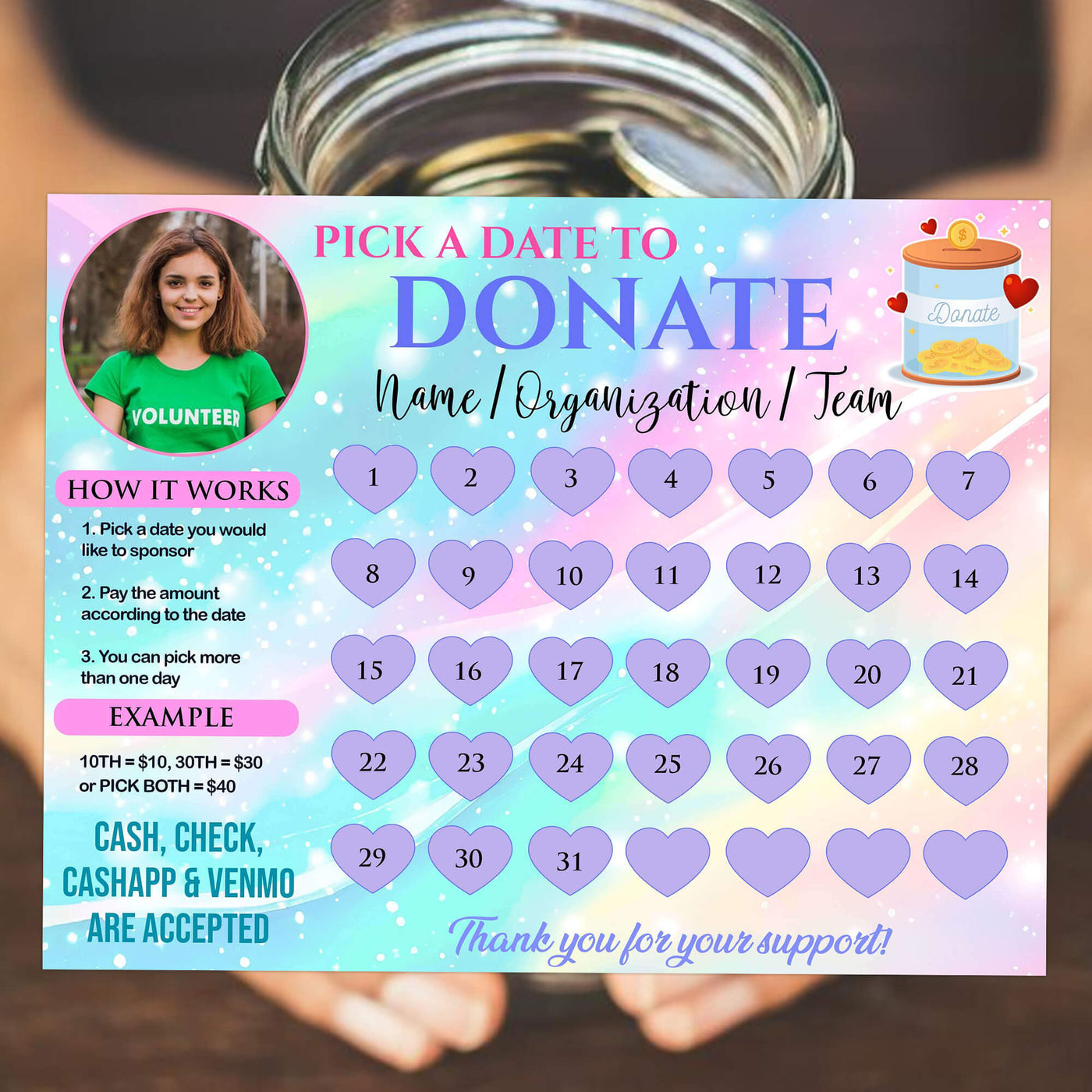 Editable Fundraiser Calendar Template PDF - Posh Park