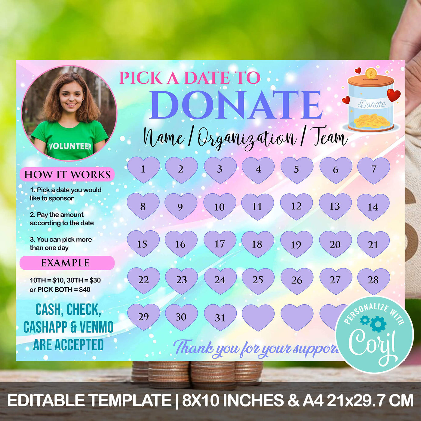 Editable Fundraiser Calendar Template PDF - Posh Park