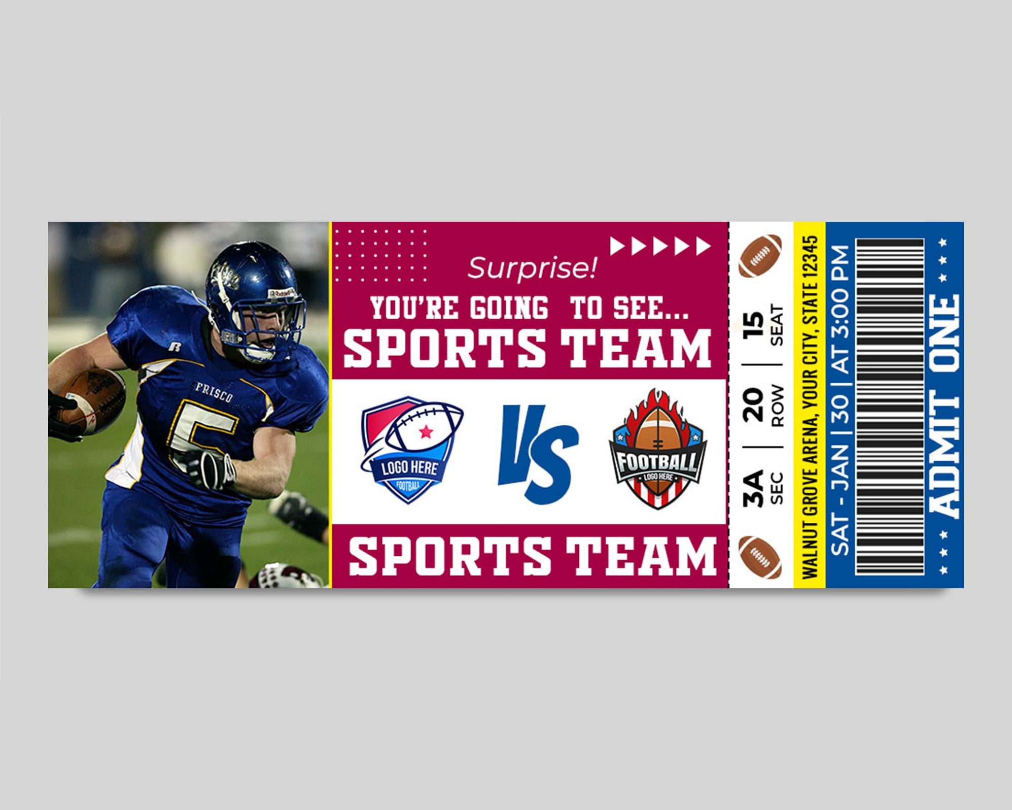 DIY Football Game Ticket Template | Surprise Gift Sports Game Ticket ...