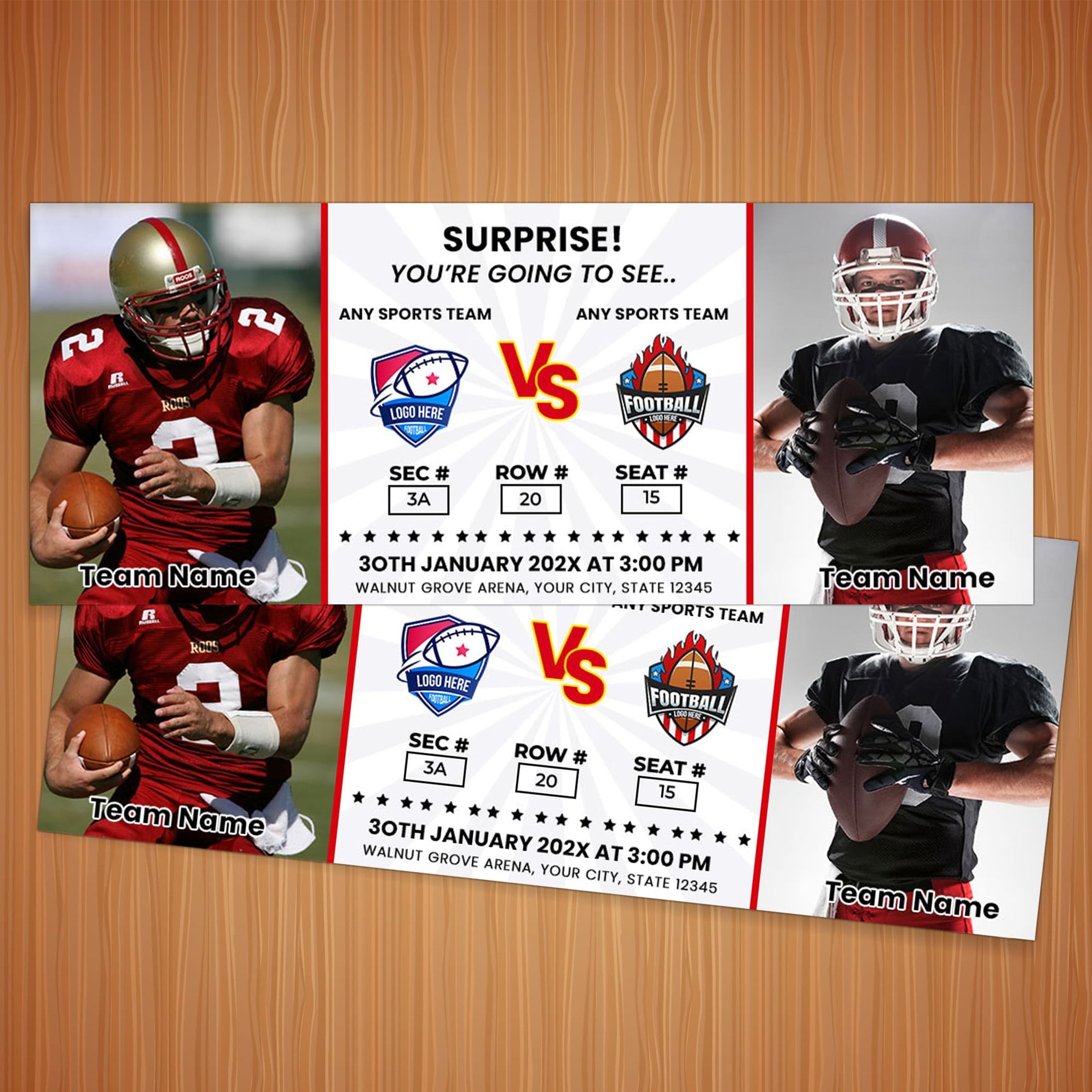 Football Game Sports Ticket Template | Surprise Rugby Sports Game ...