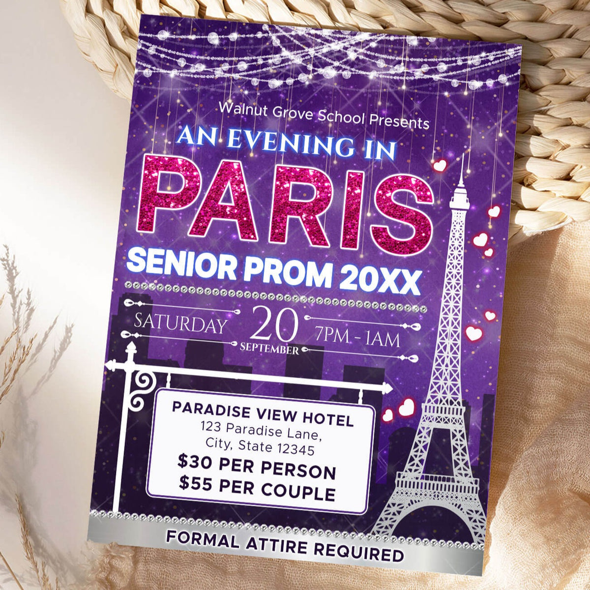 Customizable An Evening in Paris Prom Flyer | School Paris Theme Dance Night Invitation Template ...