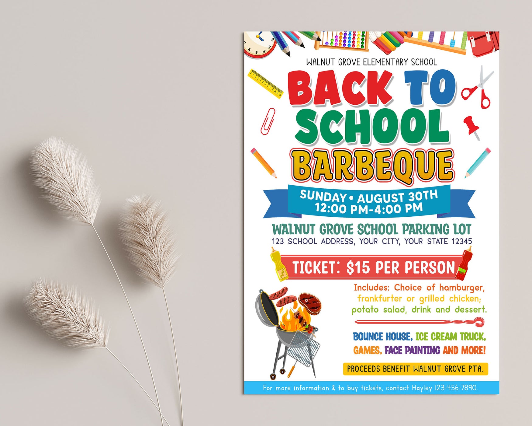 Customizable Back To School BBQ Flyer Template | School BBQ Party Flyer ...