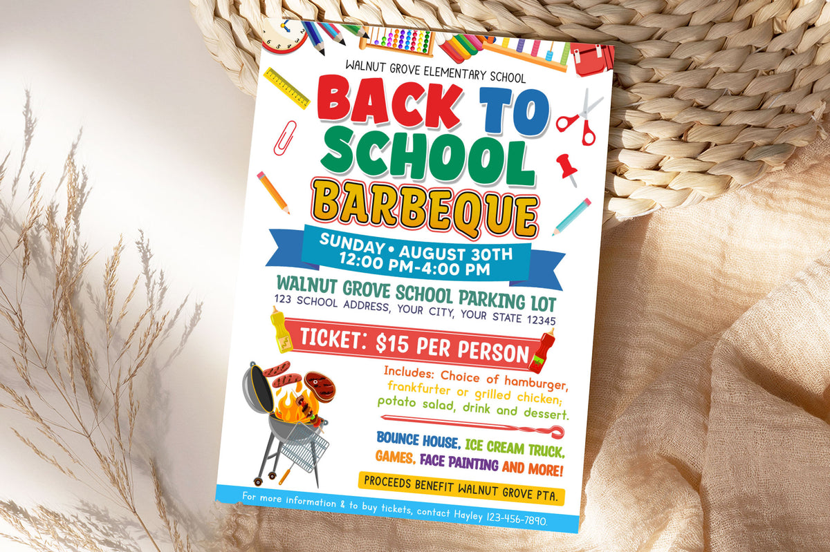 Customizable Back To School BBQ Flyer Template | School BBQ Party Flyer ...