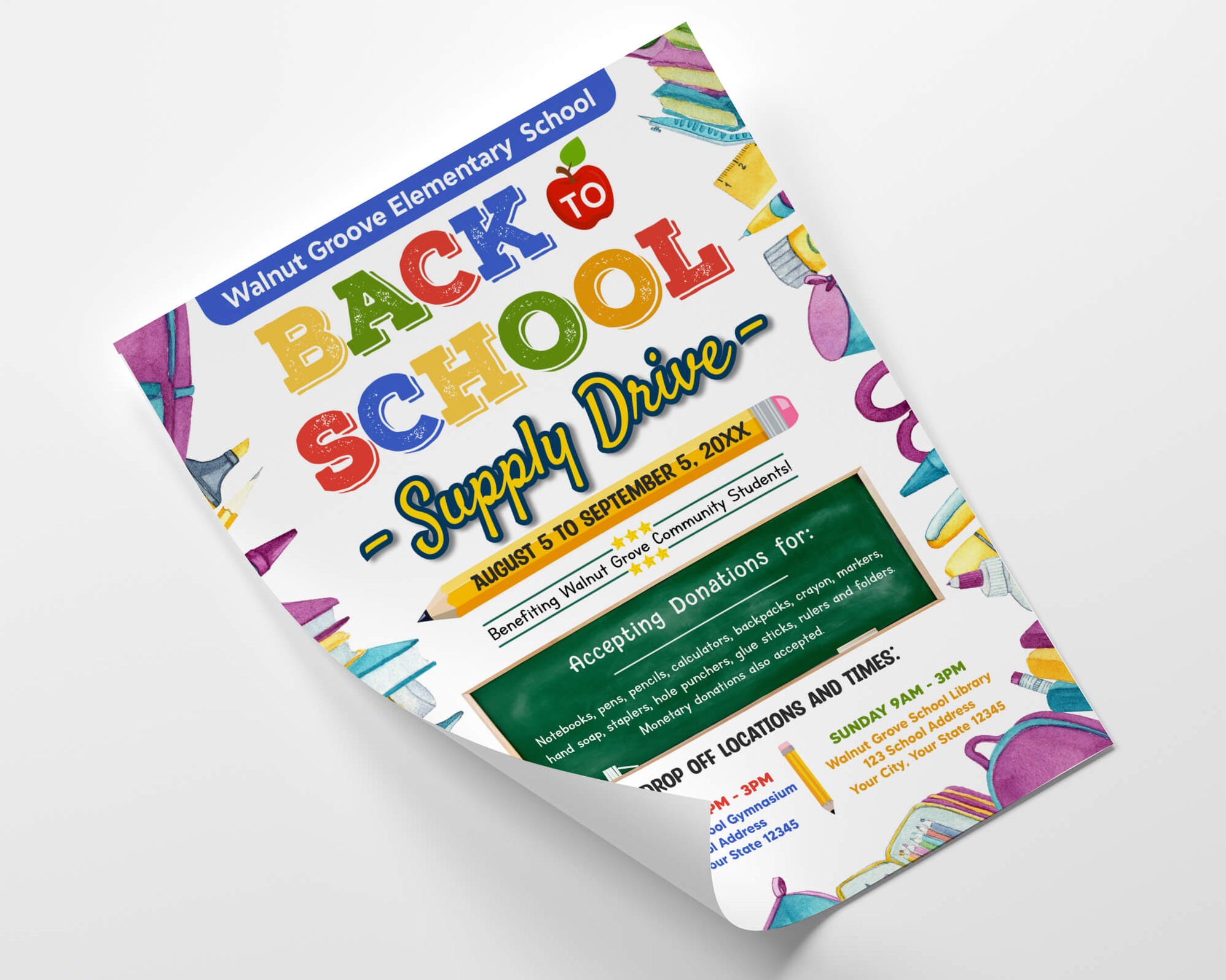Customizable Back To School Supply Drive Flyer | School Fundraising ...
