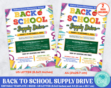 Customizable Back To School Supply Drive Flyer | School Fundraising ...