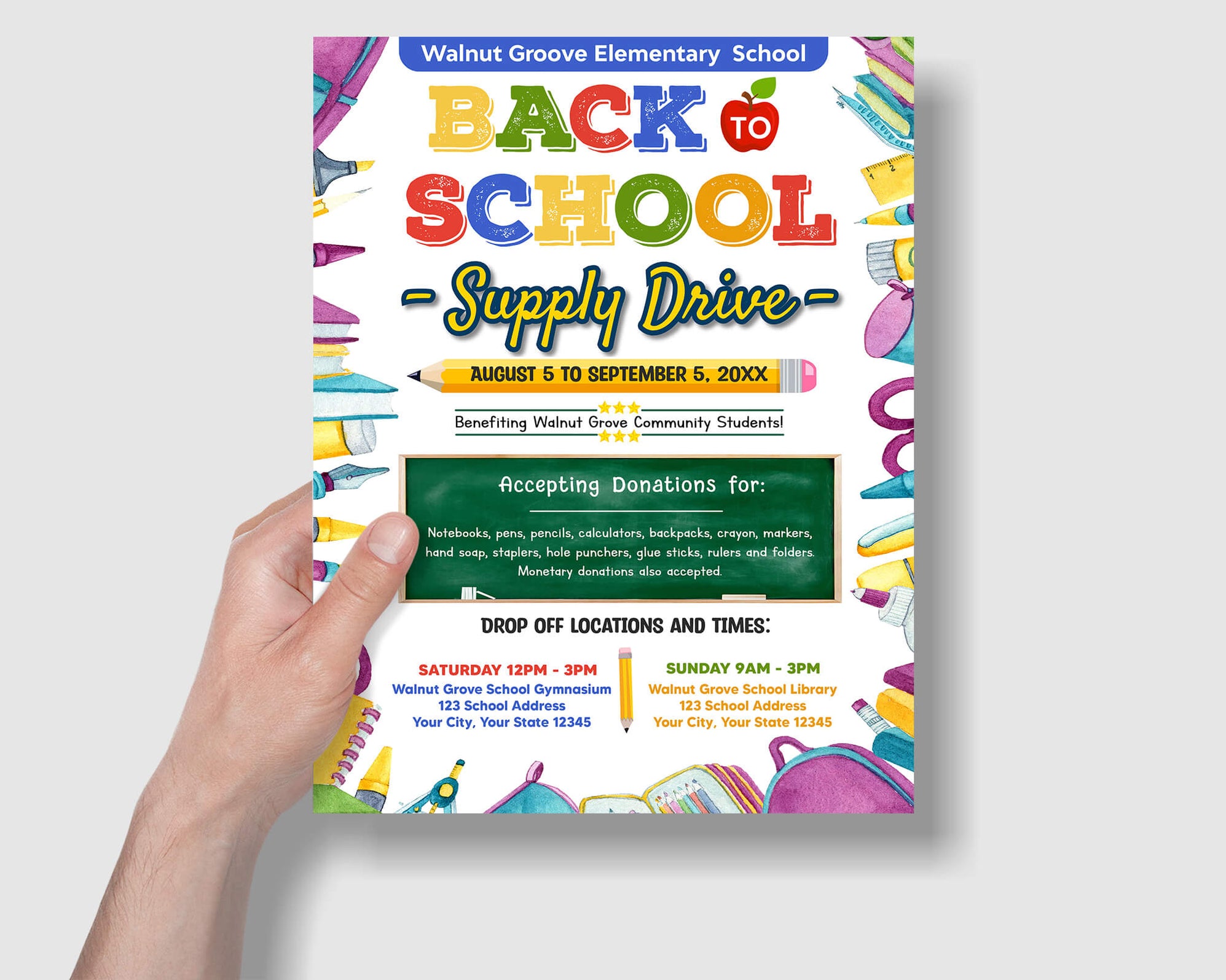 Customizable Back To School Supply Drive Flyer | School Fundraising ...