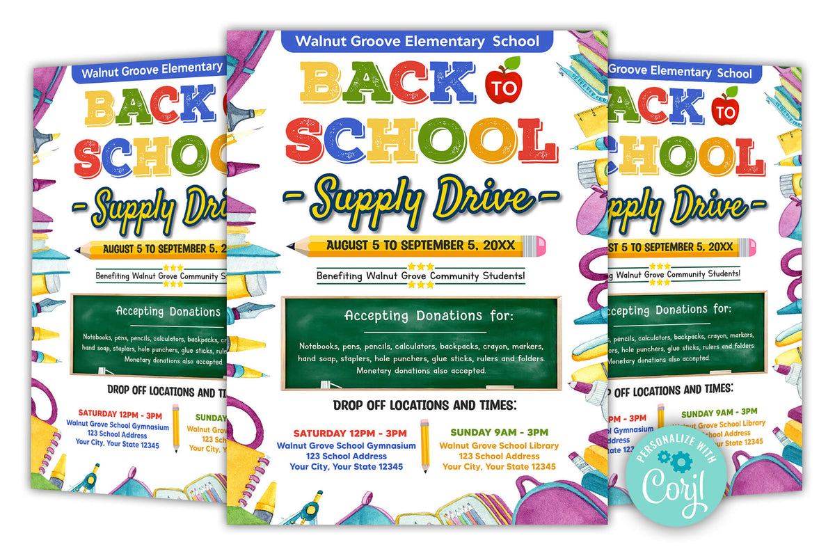 Customizable Back To School Supply Drive Flyer | School Fundraising ...