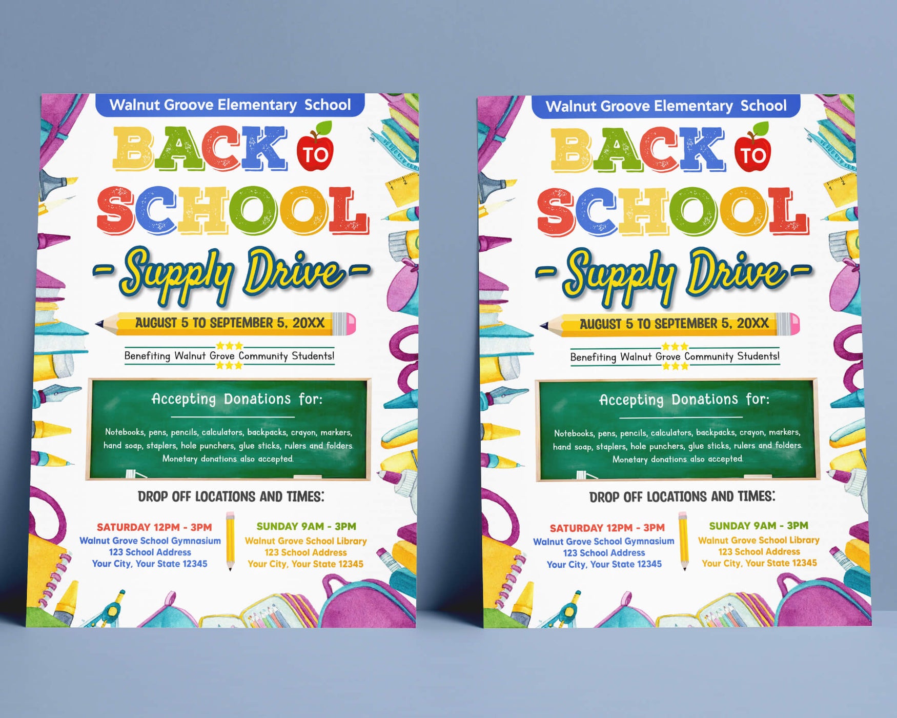 Customizable Back To School Supply Drive Flyer | School Fundraising ...
