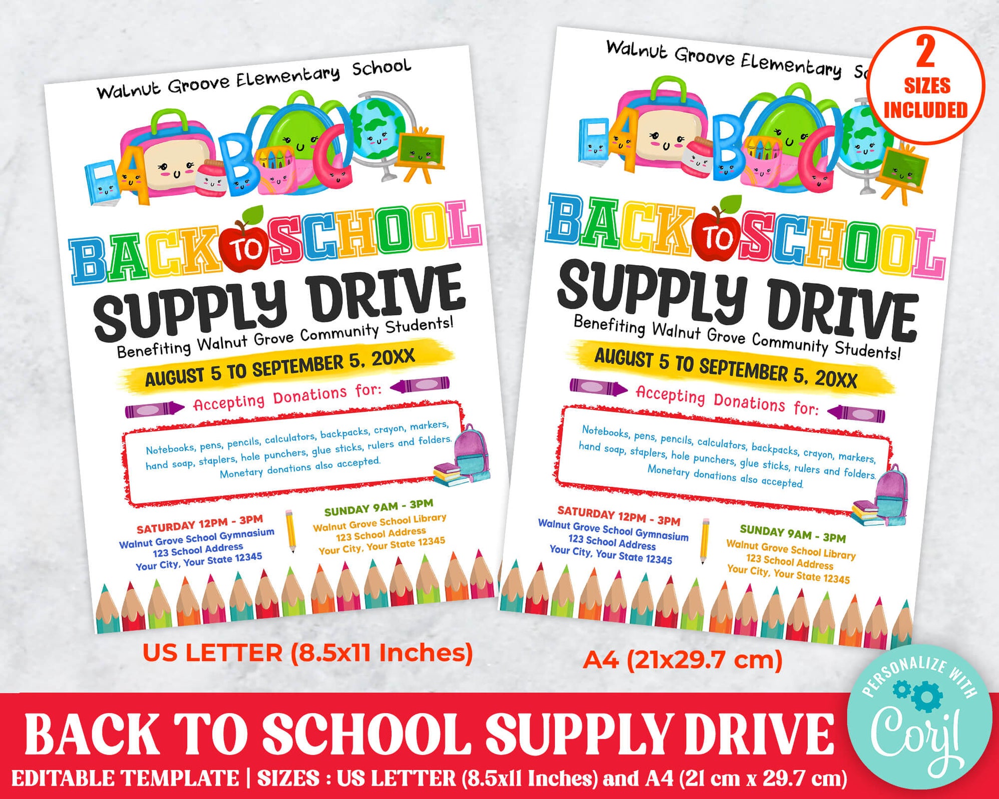DIY Back To School Supply Drive Flyer | Fundraising Event Flyer ...