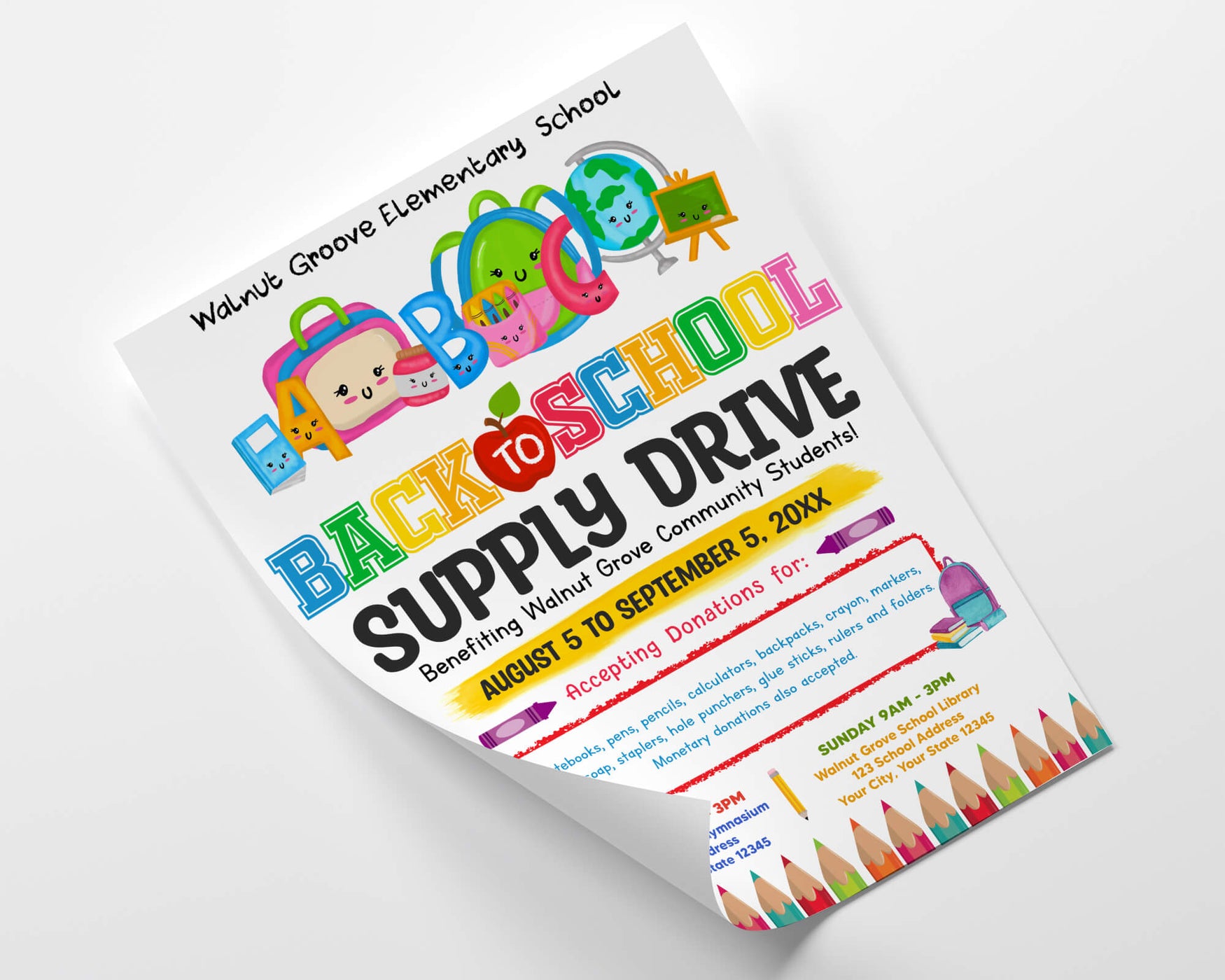 DIY Back To School Supply Drive Flyer | Fundraising Event Flyer ...