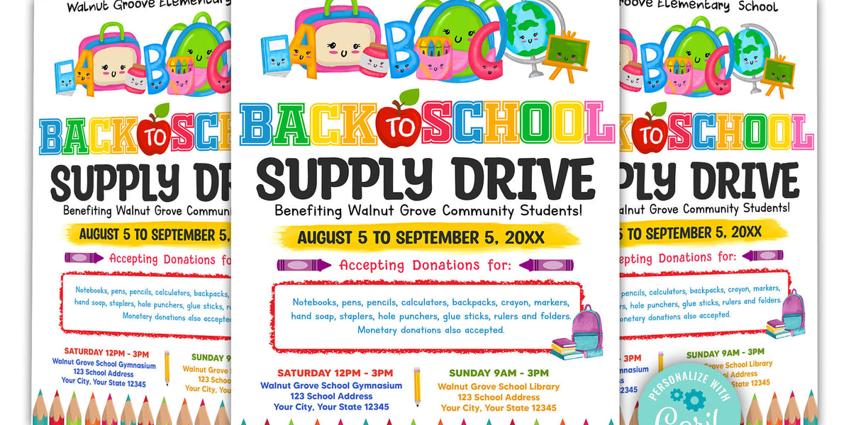 DIY Back To School Supply Drive Flyer | Fundraising Event Flyer ...