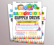 DIY Back To School Supply Drive Flyer | Fundraising Event Flyer ...