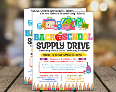 DIY Back To School Supply Drive Flyer | Fundraising Event Flyer ...