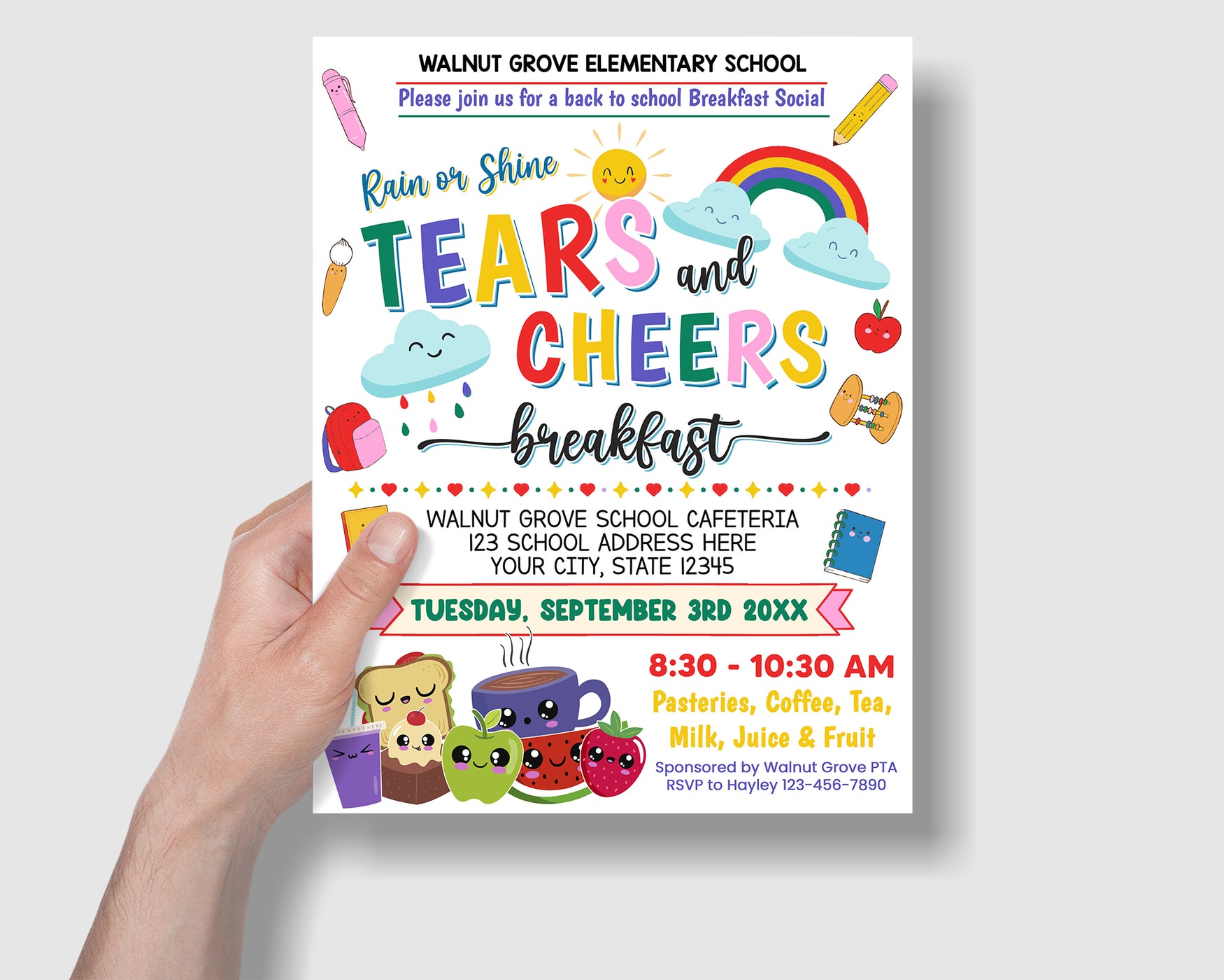DIY Tears and Cheers Breakfast Flyer | Back to School Flyer Template ...