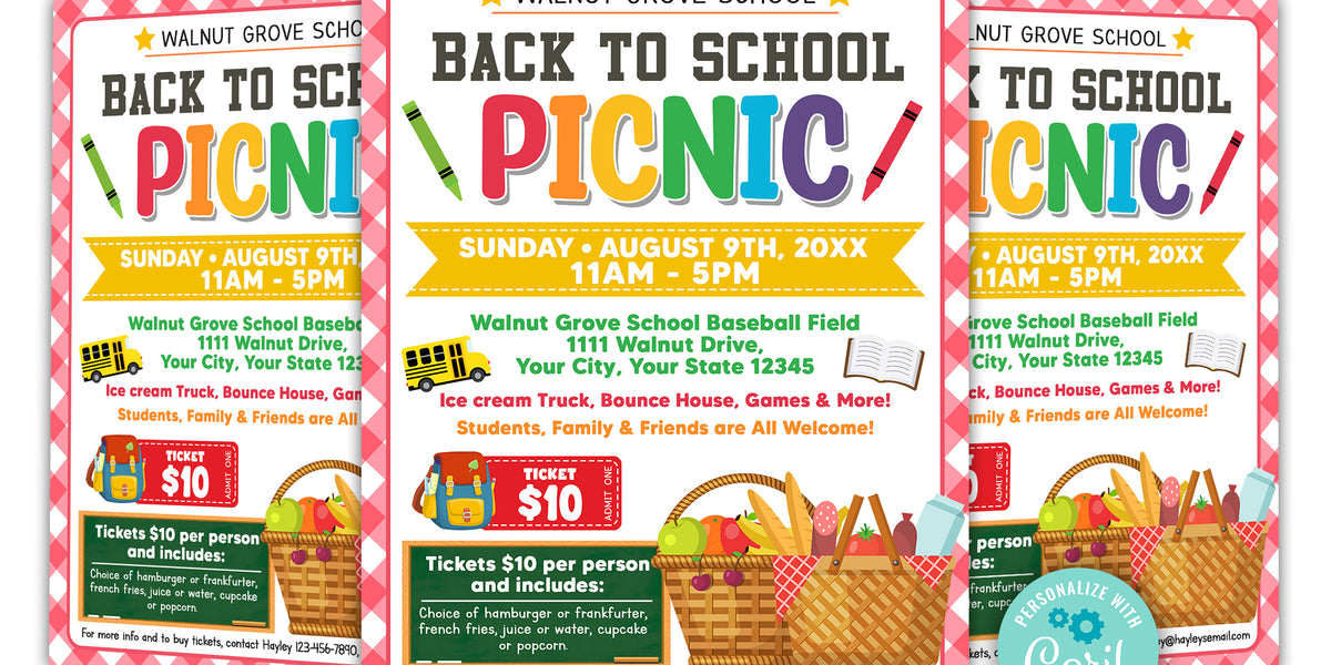 Customizable Back To School Picnic Flyer | PTO PTA Back To School Event ...