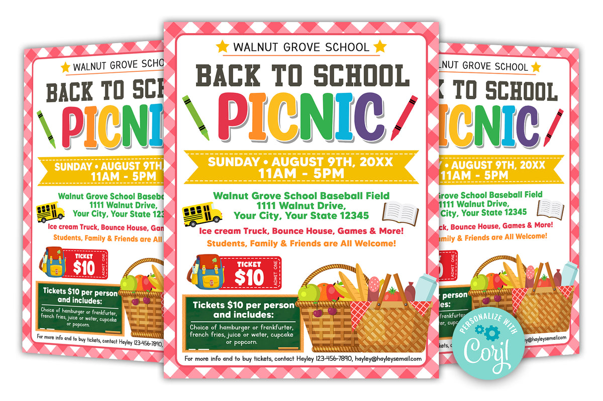 Customizable Back To School Picnic Flyer | PTO PTA Back To School Event ...