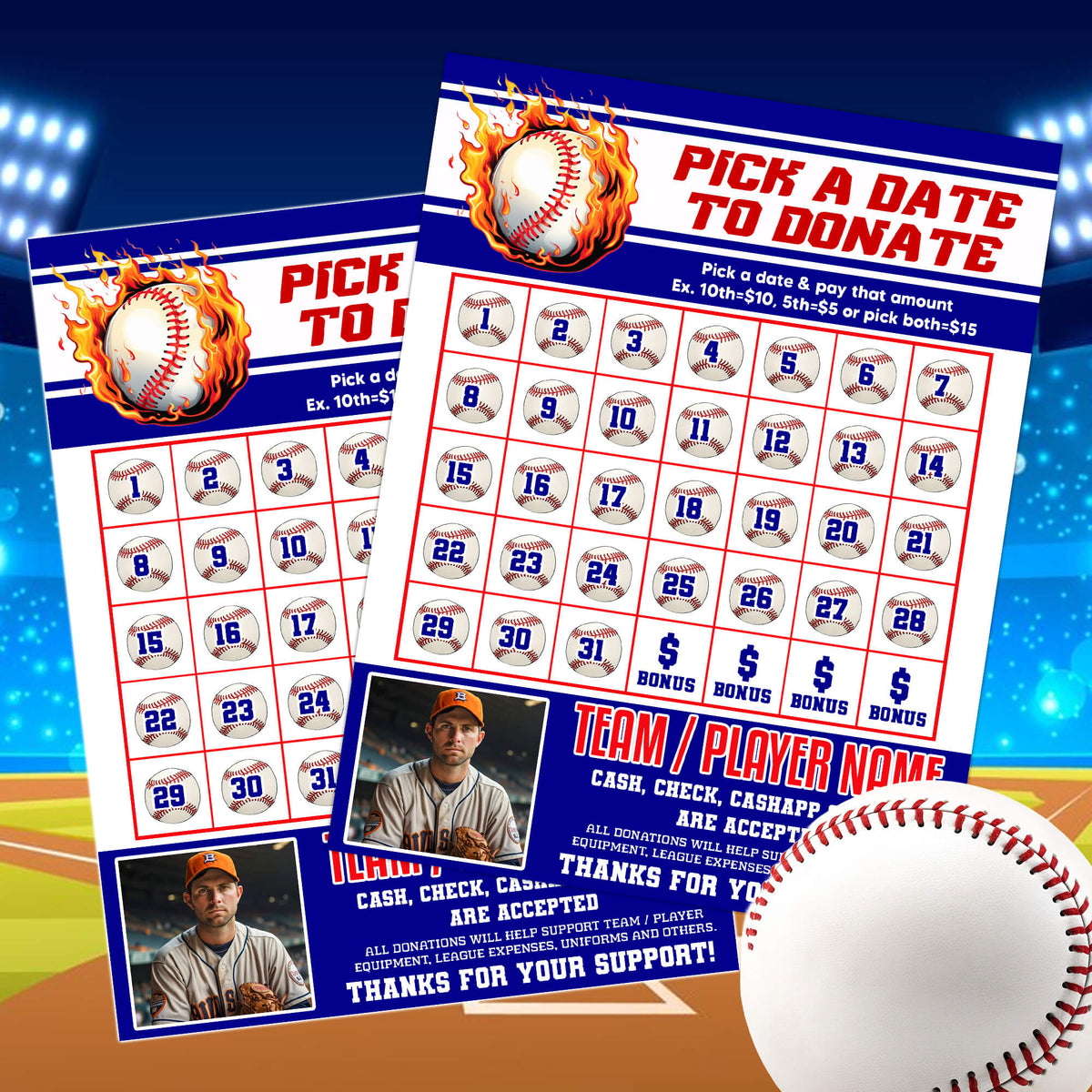 Baseball Calendar Fundraiser | Pick a Date to Donate Sports Fundraiser ...